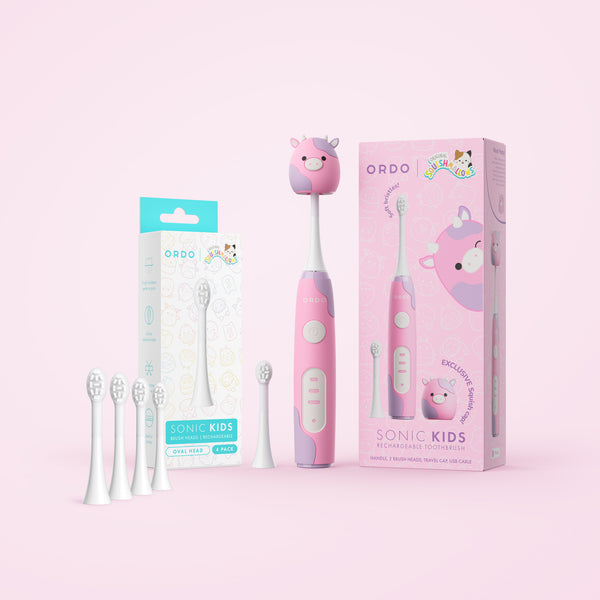 Ordo Sonic Kids Rechargeable Toothbrush & 4x Brush Heads - White - Squ ...