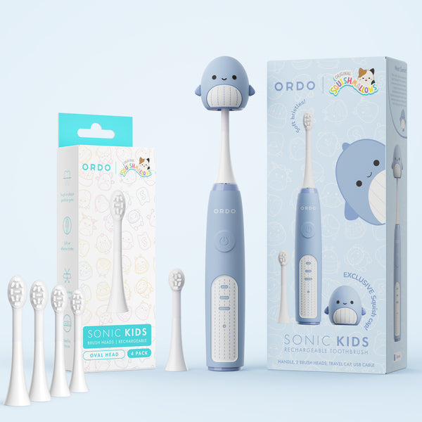 Ordo Sonic Kids Rechargeable Toothbrush & 4x Brush Heads - White - Squ ...